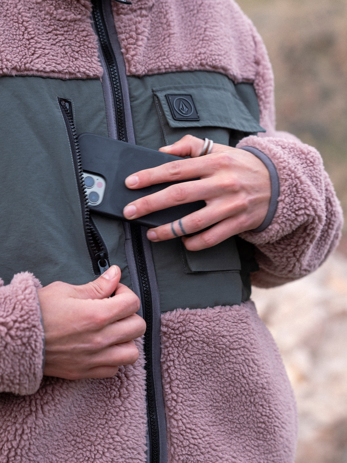 Storm Stone Zip Sherpa Sweatshirt - BORDEAUX BROWN - Men - Volcom UK ...